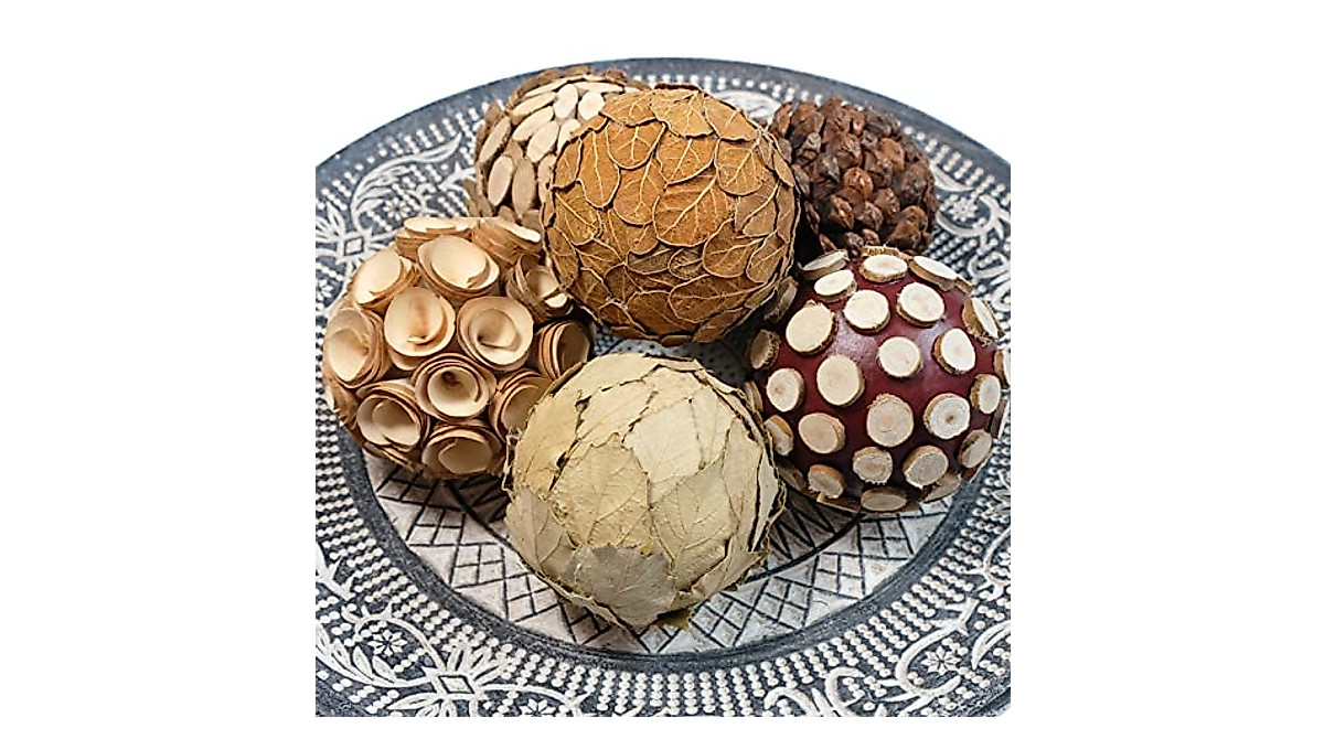 Decorative Filler Balls Set - 6 Handcrafted Natural Orbs for Home & Events