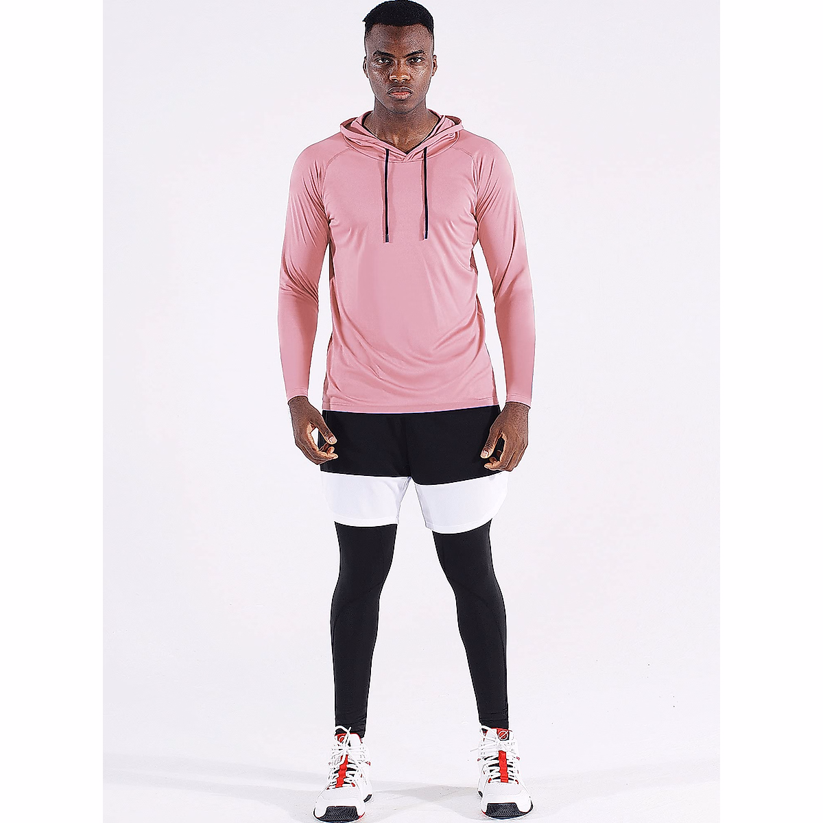 CADMUS Men's Workout Long Sleeve Fishing shirts UPF 50+ Sun Protection Dry Fit Hoodies,1 Pack,096,Pink,X-Large