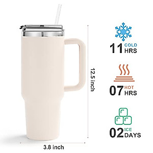SOOZELEN 40oz Tumbler with Handle & Straw Lid, Insulated Travel Mug, Double Walled Keeps Drinks Cold & Heat for Long Time（Rose Quartz）