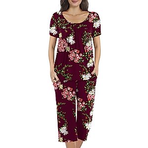 POPYOUNG Womens Summer Casual 2 Piece Pajama Sets with Comfy Capri Pants and Pockets Lounge Sleepwear L, Floral Wine