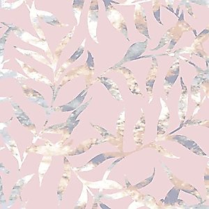 Texco Inc Leaf Pattern Printed Poly Rayon Spandex French Terry DIY Stretch Fabric, Pink Grey 3 Yards