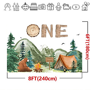 ANSHUHAI One Happy Camper Backdrop One Happy Camper Birthday Decorations Boy's 1st Birthday Party Photography Background Forest Camping Birthday Backdrop One Happy Camper Banner (8x6ft)