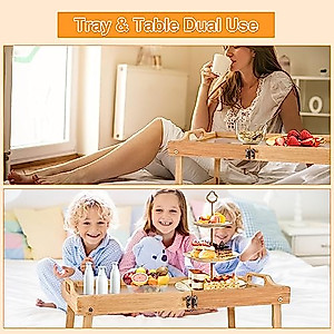 LIVSMON Foldable Bed Tray, Bamboo Breakfast Tray with Folding Legs, Serving Tray for Bed TV Table Desk Laptop Computer Snack Tray