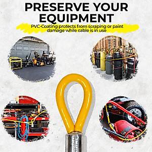 Vascer 30FT (1/2") Commercial Security Cable with Loops - Galvanized Braided Steel Security Cable to Secure High Value Equipment - PVC-Coated Anti Theft Locking Cable for Trailers, Mowers, E-Bikes