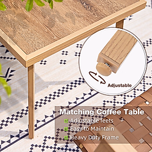 COMLAX FIELD 2 Piece Patio Furniture Set, Leather-Look Patio Loveseat, Outdoor Furniture Set with Coffee Table for Balcony Backyard Park Garden