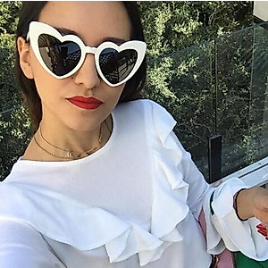 boqopod 2 Pack Clout Heart Shaped Sunglasses Goggles Vintage Cat Eye Mod Style Retro Kurt Cobain Glasses (White*2)