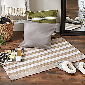 DII Woven Rag Rug Collection Recycled Yarn Cabana Stripe, 2x3', Stone
