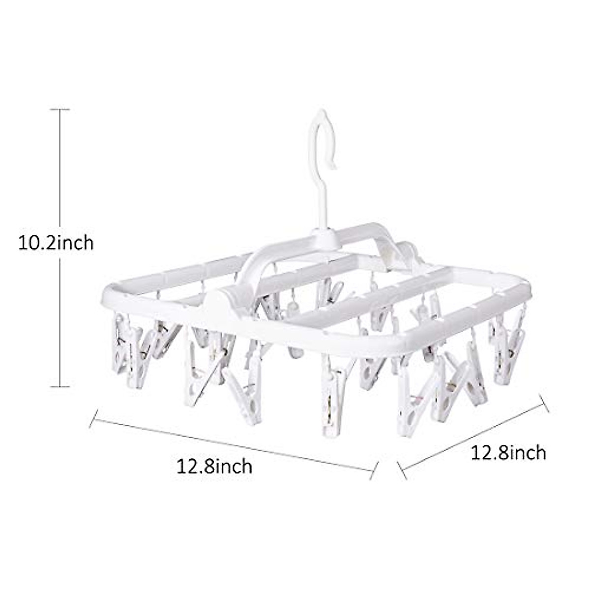 Annaklin Foldable Clip Hangers with 26 Drying Clips, Underwear Hanger with Clips, Plastic Laundry Clip and Drip Drying Hanger for Socks, Bras, Lingerie, Clothes, Sturdy, White