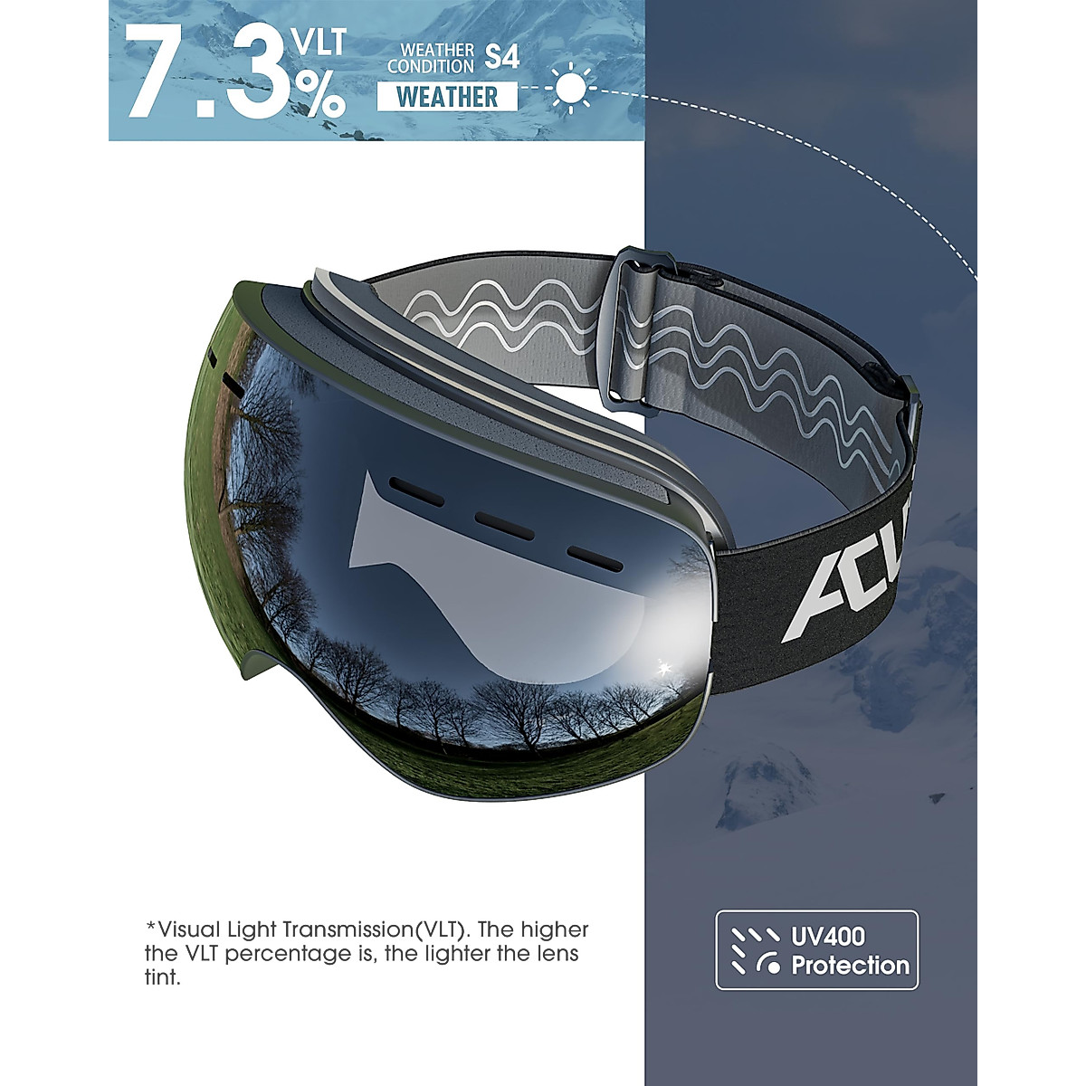 ACURE Ski Goggles, OTG - Over Glasses Snow Snowboard Goggles, Anti Fog, 100% UV400 Protection for Men Women Kids