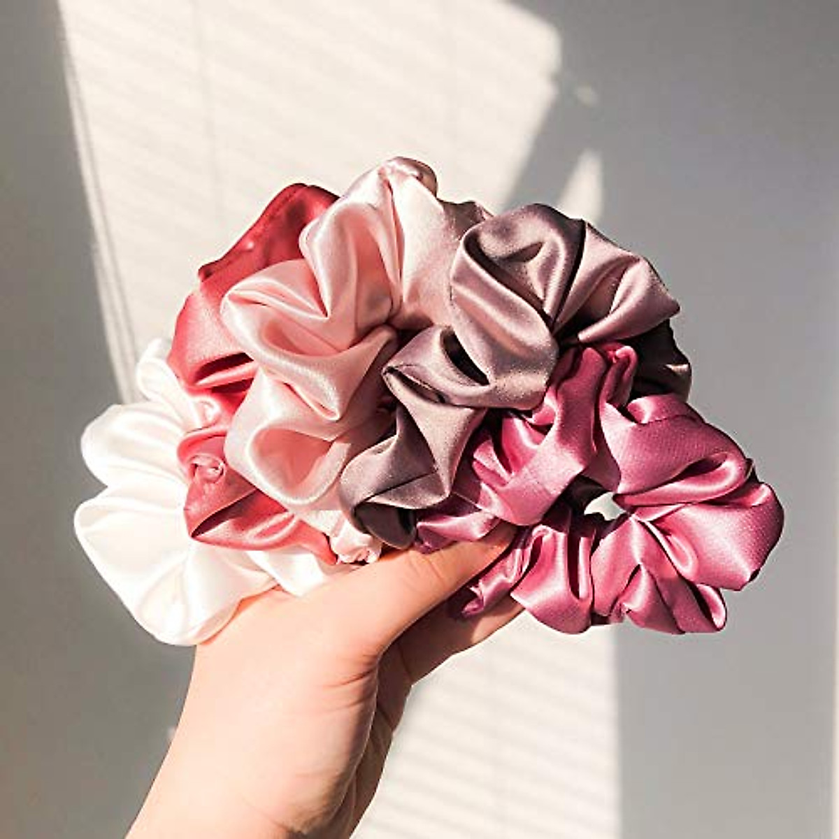 6 Pieces Satin Silk Scrunchies for hair, Big Hair Scrunchies Satin Hair Ties Ponytail Holder No Hurt Your Hair
