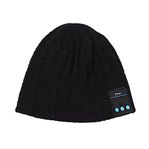 Rotibox Washable Winter Men Women Hat Bluetooth Beanie Running Cap w/Wireless Stereo Headphones Mic Hands Free Rechargeable Battery for Cell Phones,iPhone, iPad, Android,Laptops,Tablets,Gifts - Black