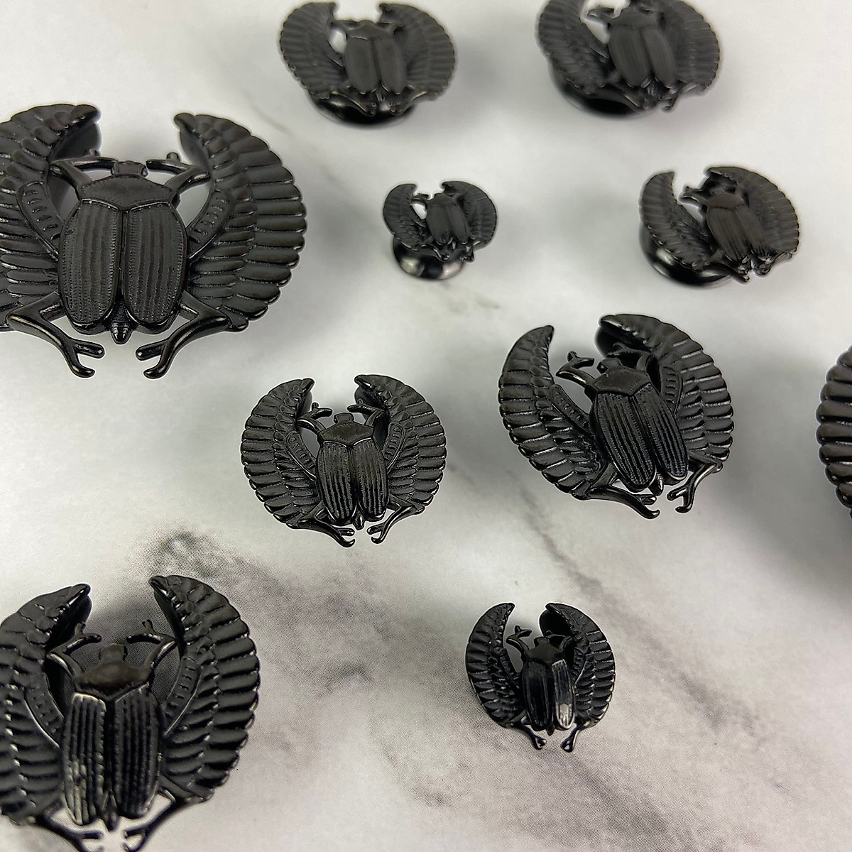 Mystic Metals Body Jewelry Pair of 316L Stainless Steel Scarab Beetle Saddle Spreaders (PS-302) (0g (8mm), Black)