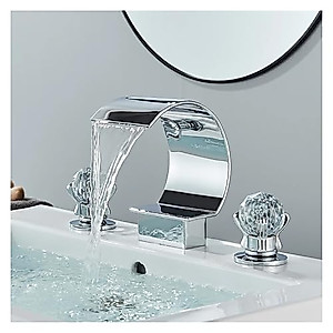 Crystal Handle Waterfall Bathroom Vanity 3 Hole 2 Handle Sink Mixer Faucet(Nickel)