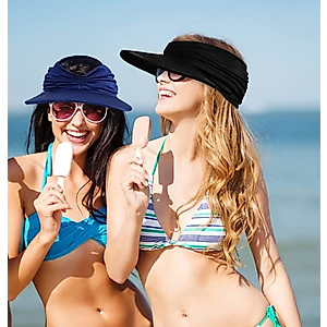 Sun Hat Women Sun Beach Visor Cap UV Protection with Wide Brim for Sports Beach Golf Hiking (Black)