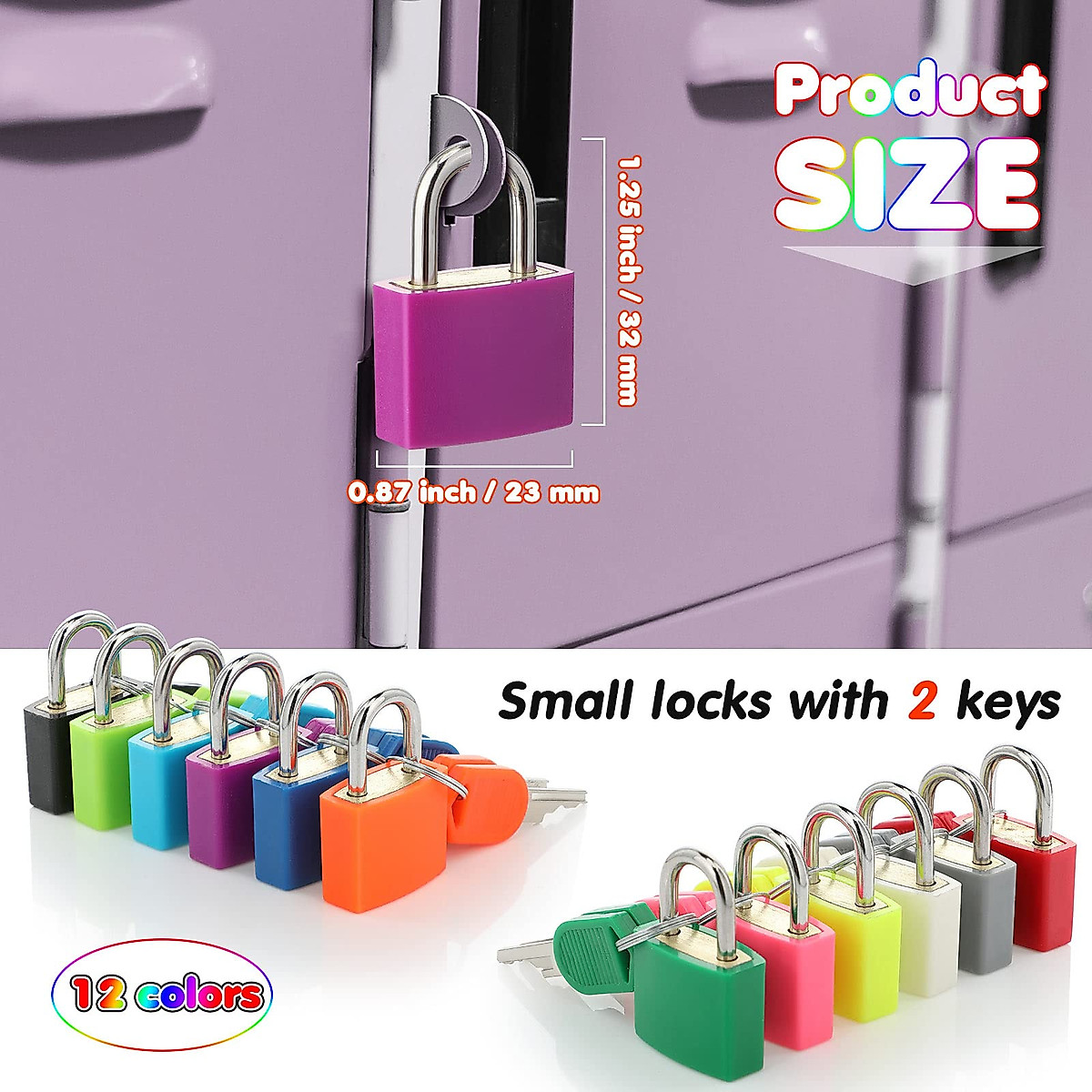 Photect Suitcase Lock with Key Metal Padlock with Key Multicolor Lock Luggage Locks Small Lock Mini Padlocks Luggage Padlocks for School Gym Classroom Matching Game Travel (12, Vivid Colors)