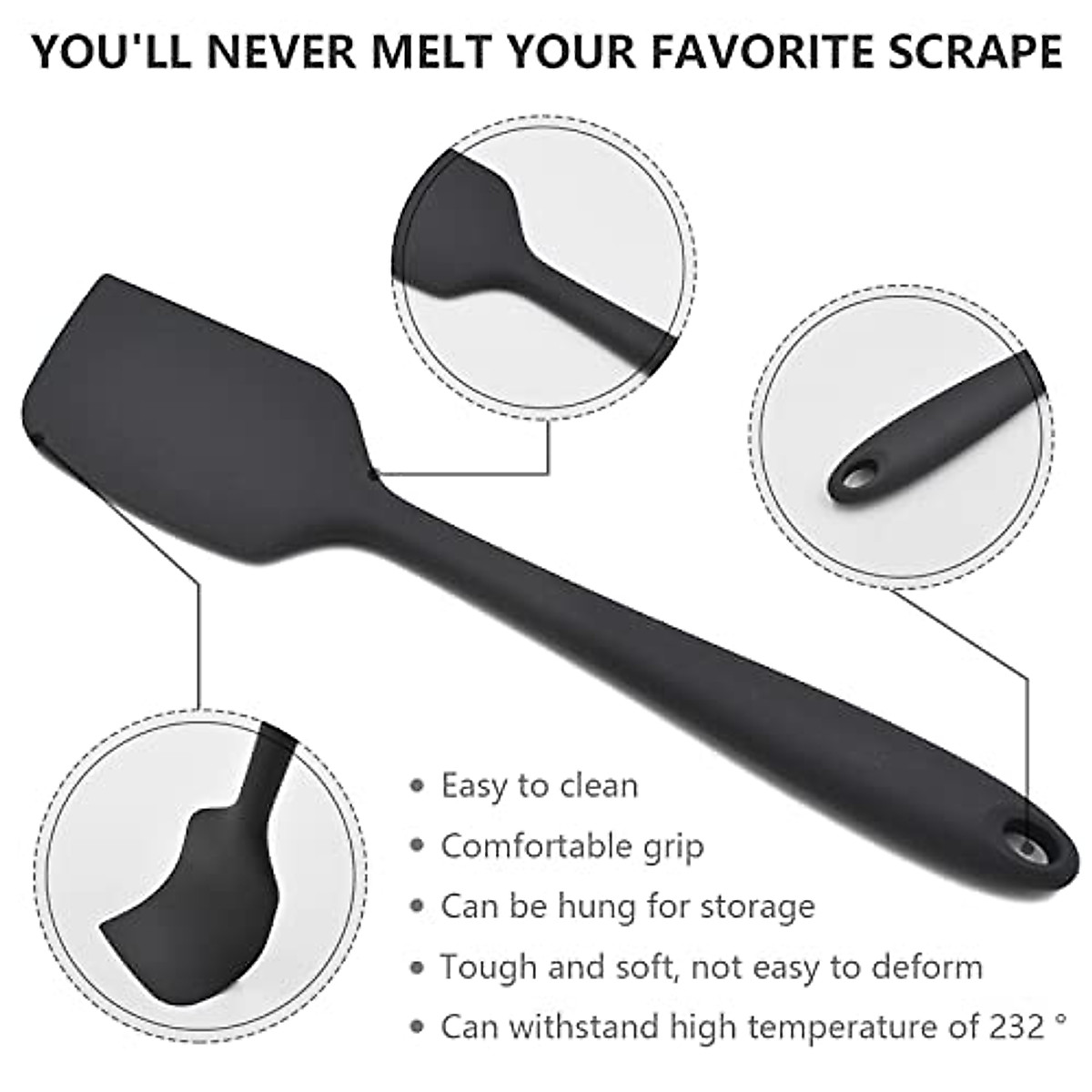 MEKBOK Silicone Spoon Spatula Set,(3 pieces)-Heat-resistant non-stick flexible rubber spatula set, Cooking Mixing Baking Kitchen Utensils Set of (black)