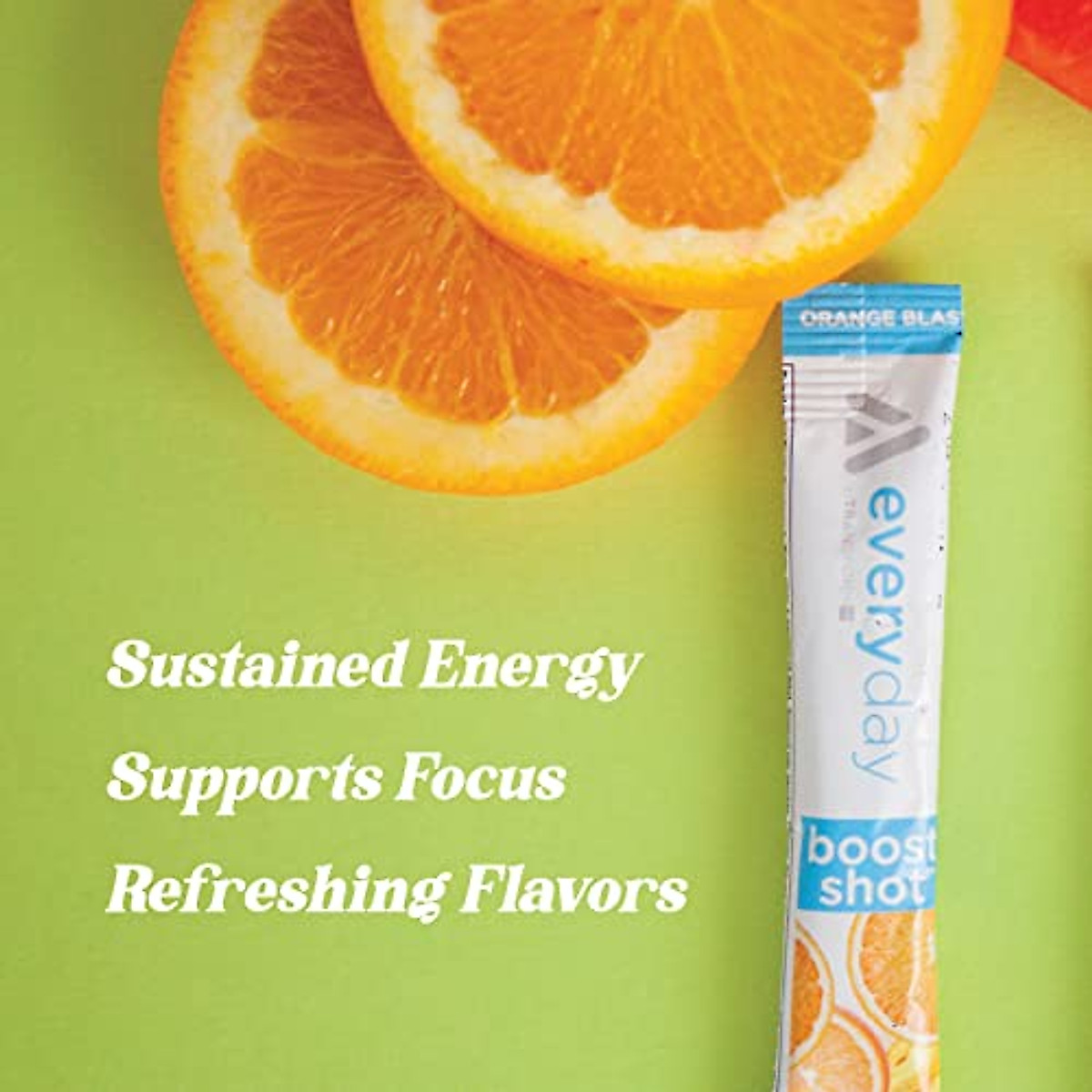 TransformHQ Boost Shot Powder Drink Stick Packets, Orange Blast, 7 Pack, Energy Supplements for Women & Men, with Caffeine, Vitamin B12, B9, B6 & B3