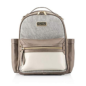 Itzy Ritzy Mini Diaper Bag Backpack – Chic Mini Diaper Bag with Changing Pad, 8 Total Pockets (4 Internal and 4 External), Grab-Top Handle and Rubber Feet (Vanilla Latte)