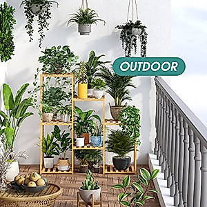 Bamboo Plant Stand Indoor Plants Multiple Plant Stands Wood Outdoor Tiered Plant Shelf for Multiple Plants, 7 Potted Ladder Plant Holder Table Plant Pot Stand for Window Garden Balcony Living Room