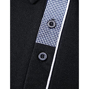 GHYUGR Men's Polo Shirts Short Sleeve Slim Fit Polo Casual Plaid Splice T-Shirts,Black 4,M