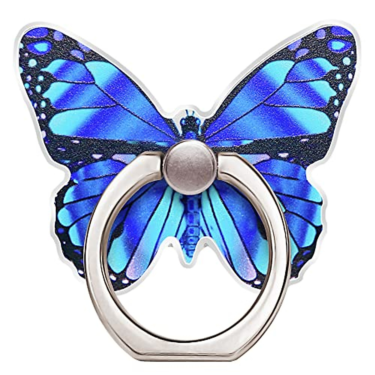 TACOMEGE Alloy Butterfly Cell Phone Ring Holder, Finger Kickstand Back Stand Hand Grip for Smartphone Tablet (Blue)
