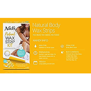Nad's Wax Strips Kit Natural All Skin Types Wax Hair Removal For Women, 6 Face Wax Strips + 20 Body Wax Strips + 6 Bikini Wax Strips + Post Wax Oil