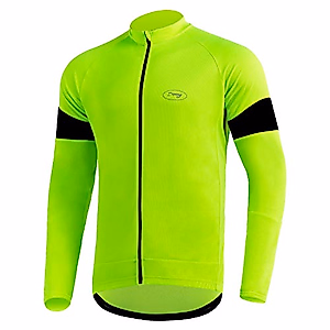 Dooy Men's Cycling Jersey Long Sleeve Bike Shirts Full Zipper Biking Jerseys with 3 Rear Pockets, Breathable MTB Shirt Series(Yellow,Medium)