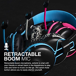 JLab JBuddies Play Gaming Wireless Kids Headset, Black, 22+ Hour Bluetooth 5 Playtime 60ms Super-Low Latency for Mobile Gameplay, Retractable Boom Mic, AUX Cord Compatible w/Gaming Consoles