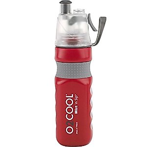 O2COOL Power Flow Grip Band Bottle with Classic Mist 'N Sip Top 24 oz, Red