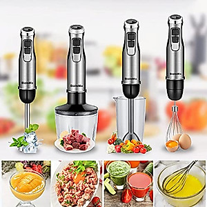 Stainless Steel Hand Blender, 800 Watt Immersion Blender Set, 6 Speeds, 500ml Measuring Cup and 600ml Jug, Whisk