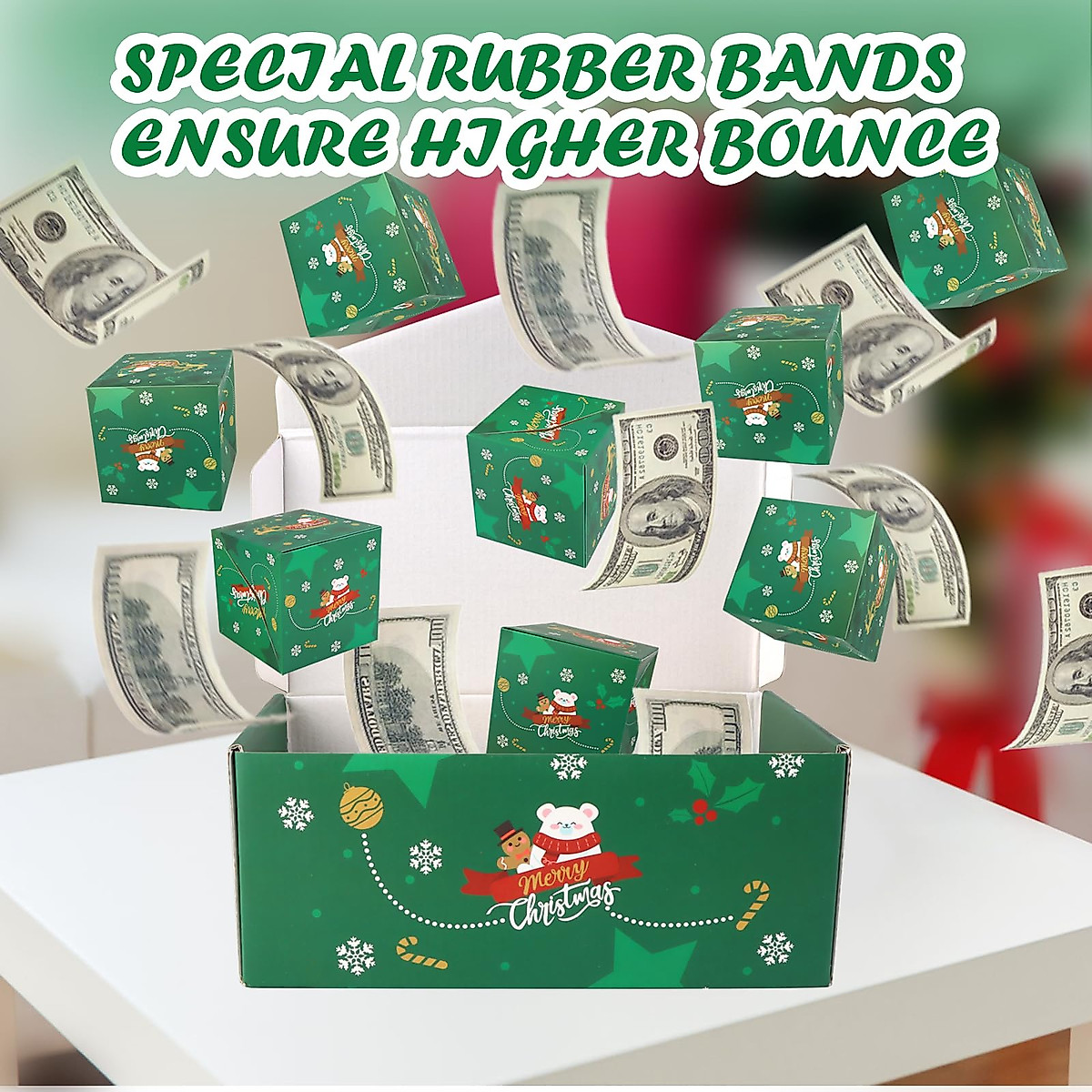 CSMGY Surprise Box Gift Box for Money, Christmas Surprise Gift Box Explosion, Folding Bouncing Gift Box for Christmas Birthday Anniversary, 12 Bounces Boxes (Green)