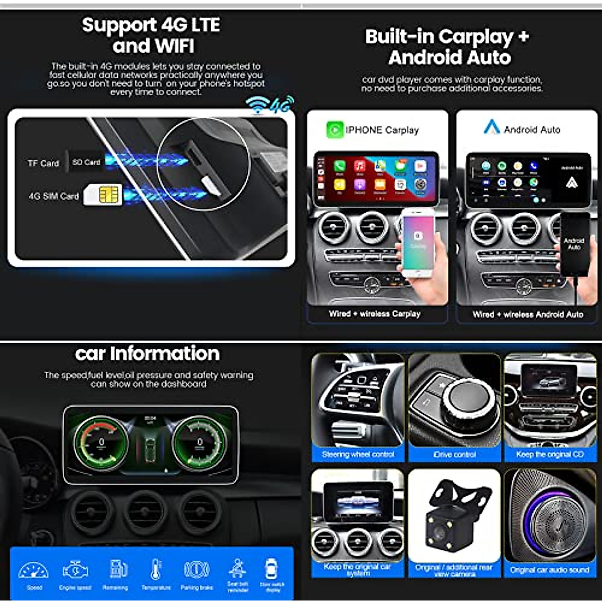 Android 12 Car Stereo GPS Sat Nav for Mercedes Benz GLK Class X204 Touchscreen Multimedia Player Support WiFi Bluetooth Mirror Link TPMS CarPlay SWC