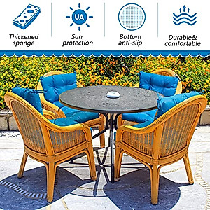 Marsui 6 Pcs Outdoor Indoor Seat and Back Chair Cushions Tufted Pillow All Weather Seasonal Replacement Cushions with Ties Patio Furniture Cushions Outdoor Furniture (Blue)