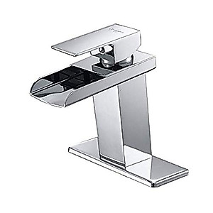BWE Waterfall Bathroom Faucet Chrome Polished Modern Sink Bath Single Hole Handle Lavatory Vanity Washbasin Mixer Tap Brass Material with Water Faucets Supply Hose