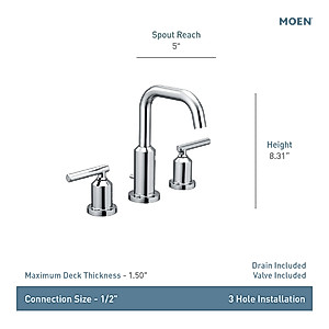 Moen Gibson Matte Black Two-Handle High Arc Widespread Bathroom Sink Faucet for 3-Hole Setups with Valve Included, TV6142BL