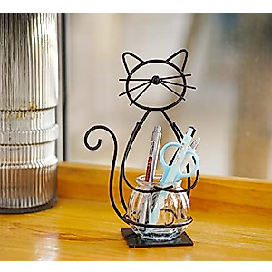 Joyathome Desktop Glass Planter Vase Holder, Metal Cat Plant Terrarium Stand for Plants Creative Decorations for Home Patio Lawn Garden