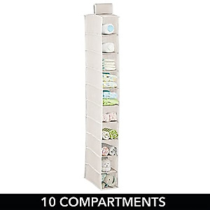 mDesign Soft Fabric Over Closet Rod Hanging Storage Organizer with 10 Shelves for Child/Kids Room or Nursery - Cream/White