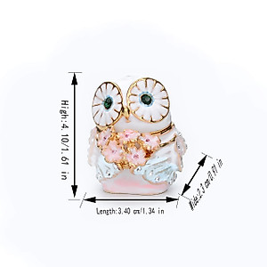 Furuida Cute Big Eyes Owl Holding Pink Bouquet Trinket Box with Hinged Classic Animal Ornaments Unique Gift for Family