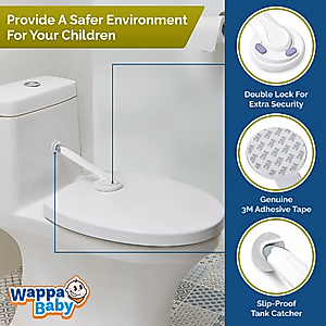 Toilet Seat Lock for Child Safety with Double Lock Mechanism – Child Proof Toilet Locks for Toddlers, Easy Installation No Tools Needed Fits Most Toilets – Toilet Baby Proofer by Wappa Baby