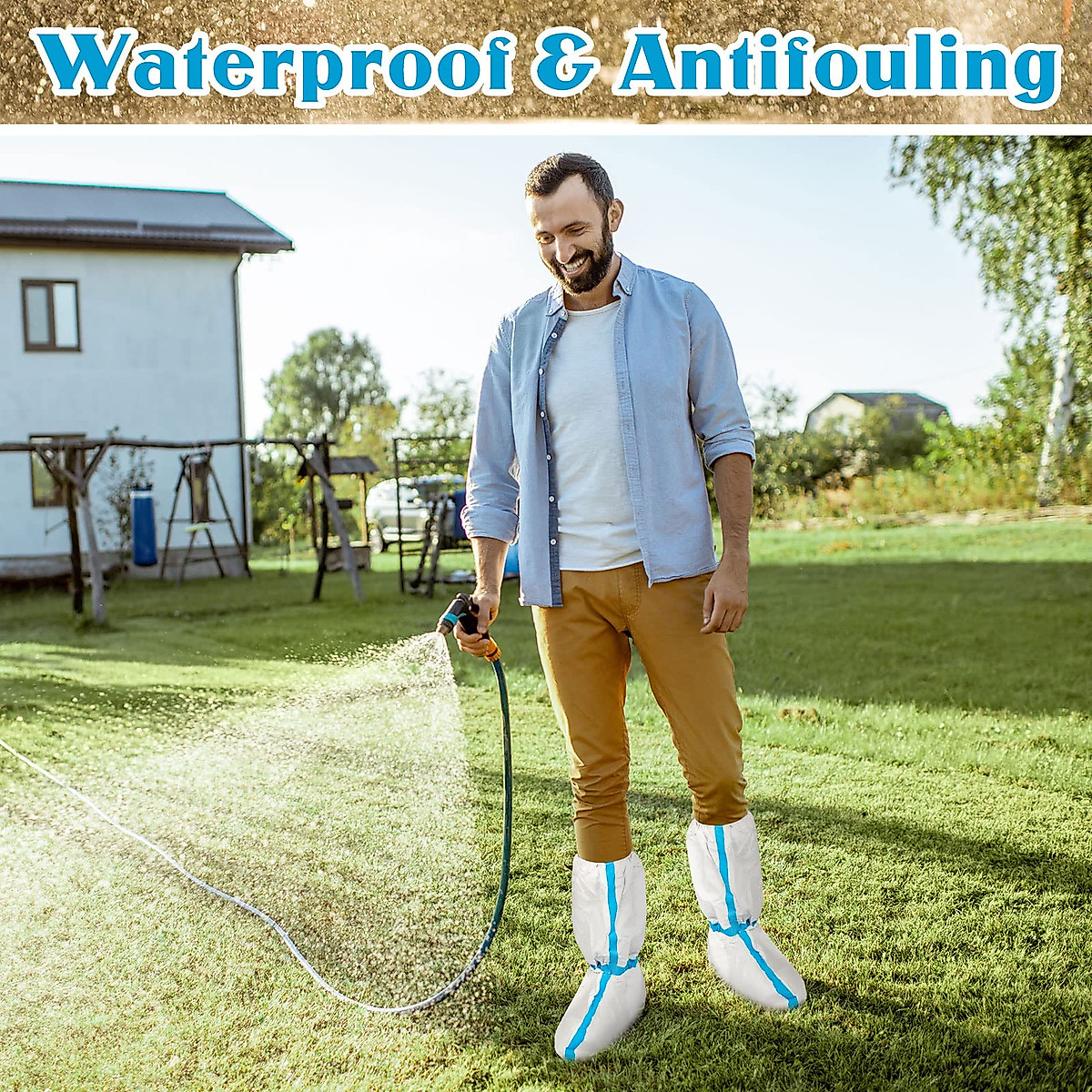 20 Pieces/ 10 Pairs Disposable Boot and Shoe Covers Plastic Long Boot Covers Waterproof Rain Shoe Covers for Men and Women, White