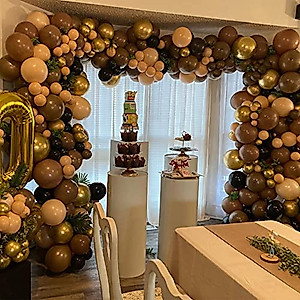 GIHOO Baby Shower Decoration 140Pcs Coffee Brown Balloon Arch Garland Kit Chrome Gold Latex Balloons for Bear Themed Birthday Neutral Wild One 1st Birthday Backdrop Party