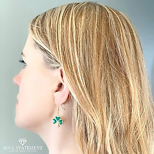 Shamrock Green Dangle Earrings: Green Clover Dangling Earrings for Women - St Patrick's Day Accessories (Gold)