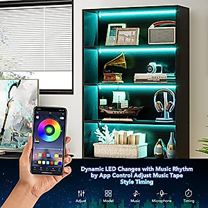 LED Bookcase, 70.8” Tall Bookshelf with Closed Back Shelf, 5-Tier Large Bookcases Organizer with Storage Shelves, Heavy Duty Freestanding Library Book Cases Shelving Unit for Living Room, Bedroom