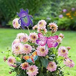 8 Piece Color Insects Diamond Art Painting Kits, Insects Diamond Stakes Painting Art Club for Adults Kids Home Crafts Garden Decor