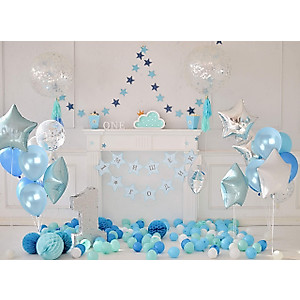 Treasures Gifted Metallic Light Blue Balloons - Baby Blue Balloons, Pastel Blue Balloons 12 Inch - Pastel Latex Balloons, Dusty Blue Balloons - Sky Blue Balloons - Metallic Blue Balloons 72