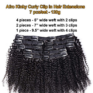 VTAOZI Afro Kinky Curly Hair Extensions Clip in Human Hair for Black Women 8A Brazilian 4B 4C Afro Kinky Curly Clip ins Hair Extensions Natural Color 7Pcs 120G/Set (16 Inch)