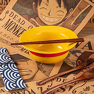 CHUNGE 5PCS ONEPIECE Japanese Ramen Ceramic Bowl Set Luffy Straw Hat Ramen Bowl With Chopsticks Anime Fans Gift（4Pcs）