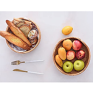 YANGQIHOME Natural Rattan Round Fruit Basket Bowls, Handwoven Storage Serving Baskets, Wicker Organizer for Dinning Room (Set of 3)