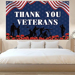 Veterans Day Backdrop Thank You Veterans Banner 4th of July Memorial Day Independence Day USA Patriotic Decorations and Supplies for Home Party