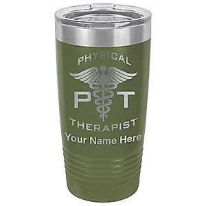 LaserGram 20oz Vacuum Insulated Tumbler Mug, PT Physical Therapist, Personalized Engraving Included (Camo Green)
